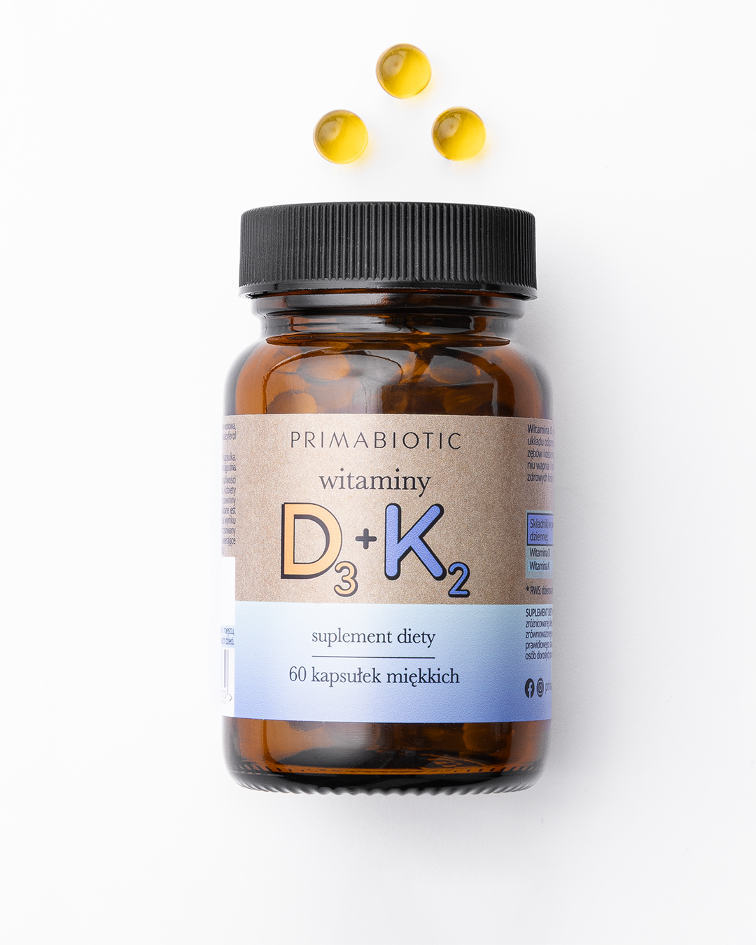Witamina D3 plus K2 kapsułki (60 szt.) -Primabiotic